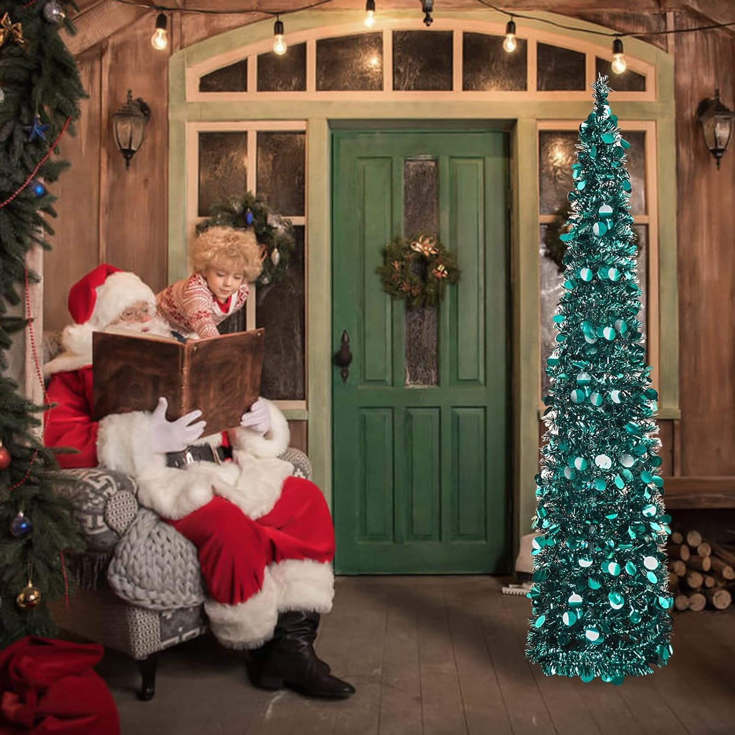5ft Pop Up Tinsel Christmas Tree,Collapsible Artificial Pencil Skinny ...