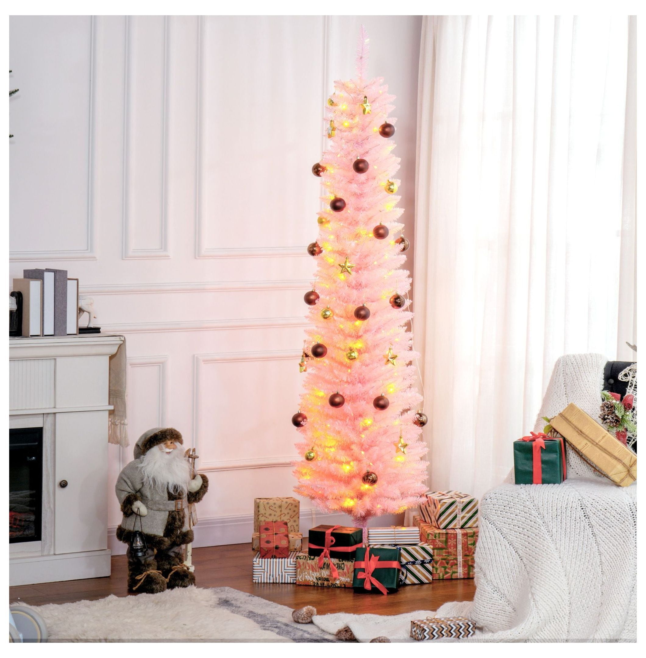 5ft Prelit Pink Christmas Tree, Artificial Xmas Tree with 150 LED ...