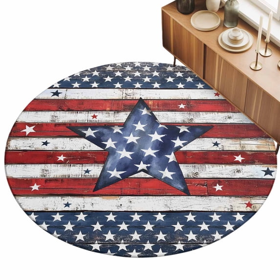 5ft Round Rug 4th of July Star Retro Area Rugs for Living Room Bedroom ...