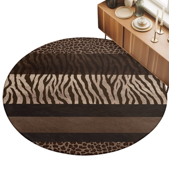 5ft Round Rug Animal Print Area Rugs for Living Room Bedroom Washable ...
