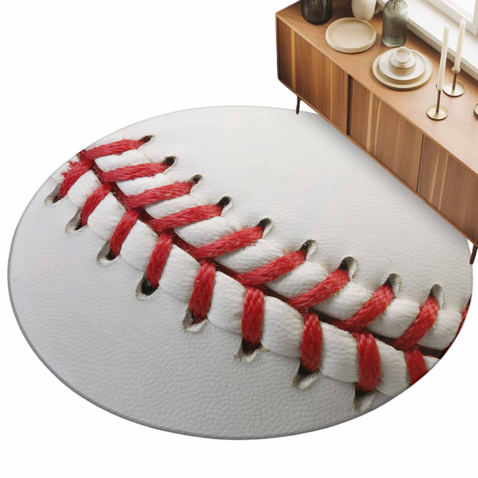 5ft Round Rug Baseball Area Rugs for Living Room Bedroom Washable Non ...