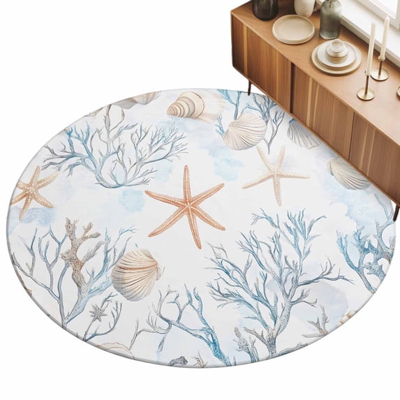 5ft Round Rug Beach Coastal Area Rugs for Living Room Bedroom Washable ...