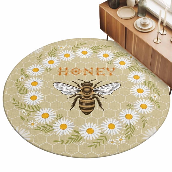 5ft Round Rug Bees Area Rugs for Living Room Bedroom Washable Non Slip ...