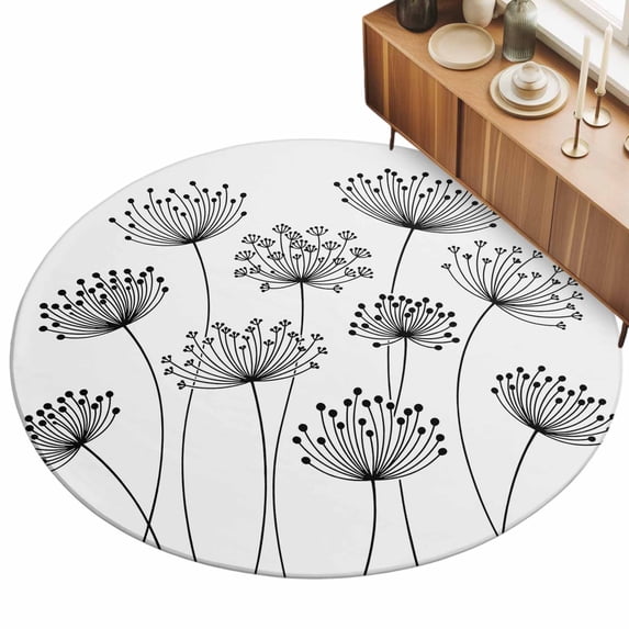 5ft Round Rug Black Dandelion Area Rugs for Living Room Bedroom ...