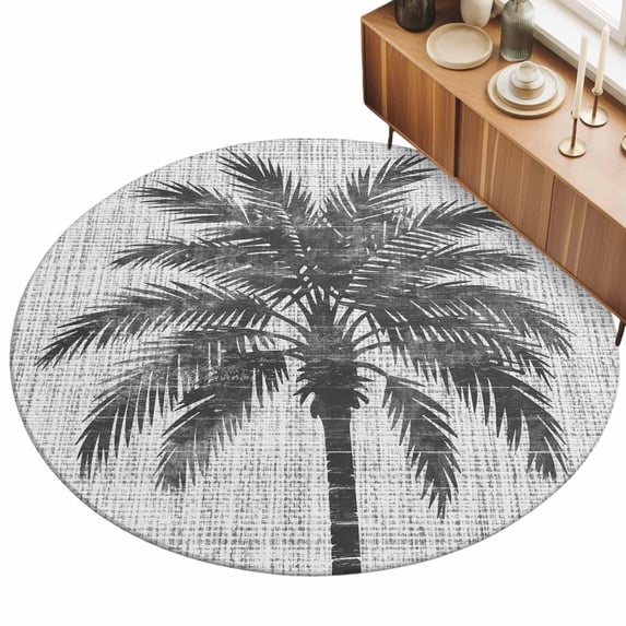 5ft Round Rug Black Palm Tree Area Rugs for Living Room Bedroom ...