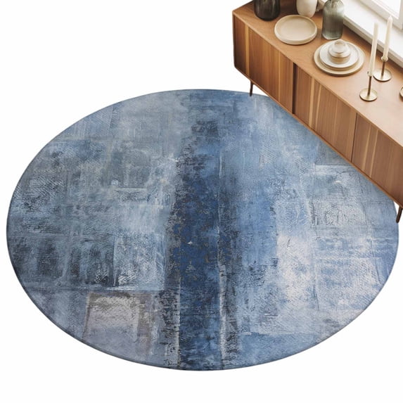 5ft Round Rug Blue Area Rugs for Living Room Bedroom Washable Non Slip ...