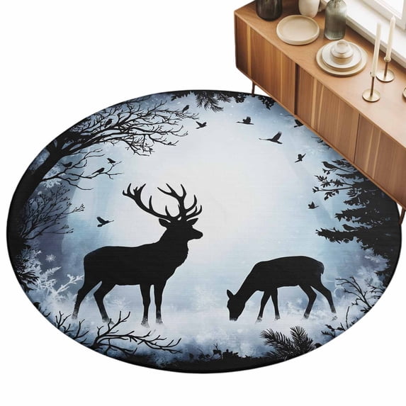 5ft Round Rug Blue Black Moose Area Rugs for Living Room Bedroom ...