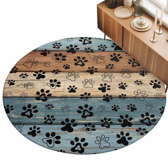 5ft Round Rug Blue Brown Area Rugs for Living Room Bedroom Washable Non ...