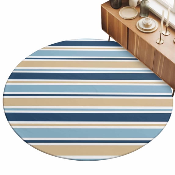 5ft Round Rug Blue Khaki Striped Area Rugs for Living Room Bedroom ...