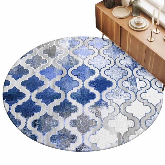 5ft Round Rug Blue Morocco Area Rugs for Living Room Bedroom Washable ...