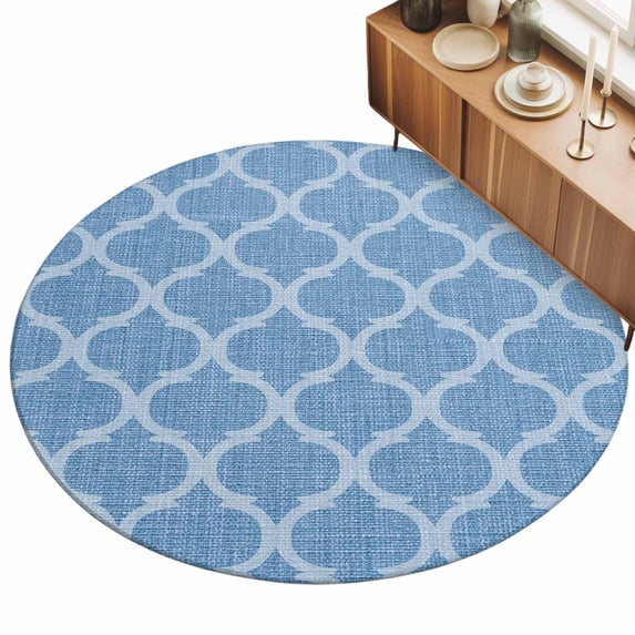 5ft Round Rug Blue Morocco Area Rugs for Living Room Bedroom Washable ...