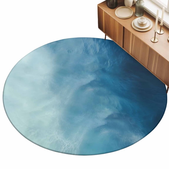 5ft Round Rug Blue Ombre Area Rugs for Living Room Bedroom Washable Non ...