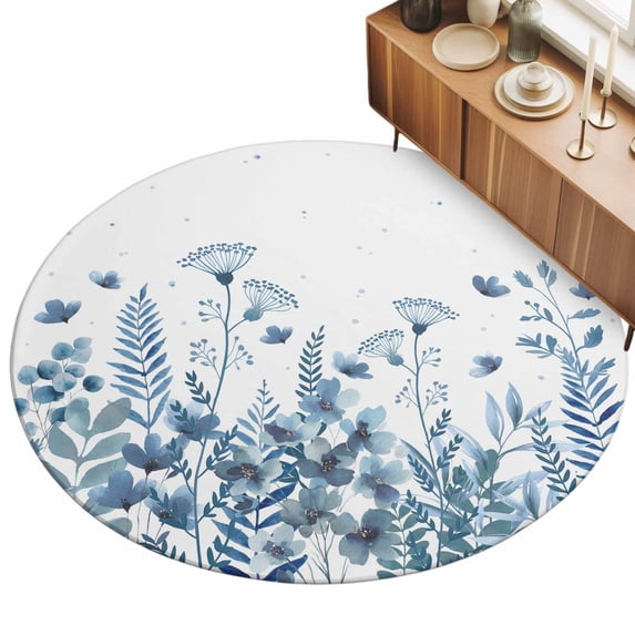 5ft Round Rug Blue Spring Floral Area Rugs for Living Room Bedroom ...