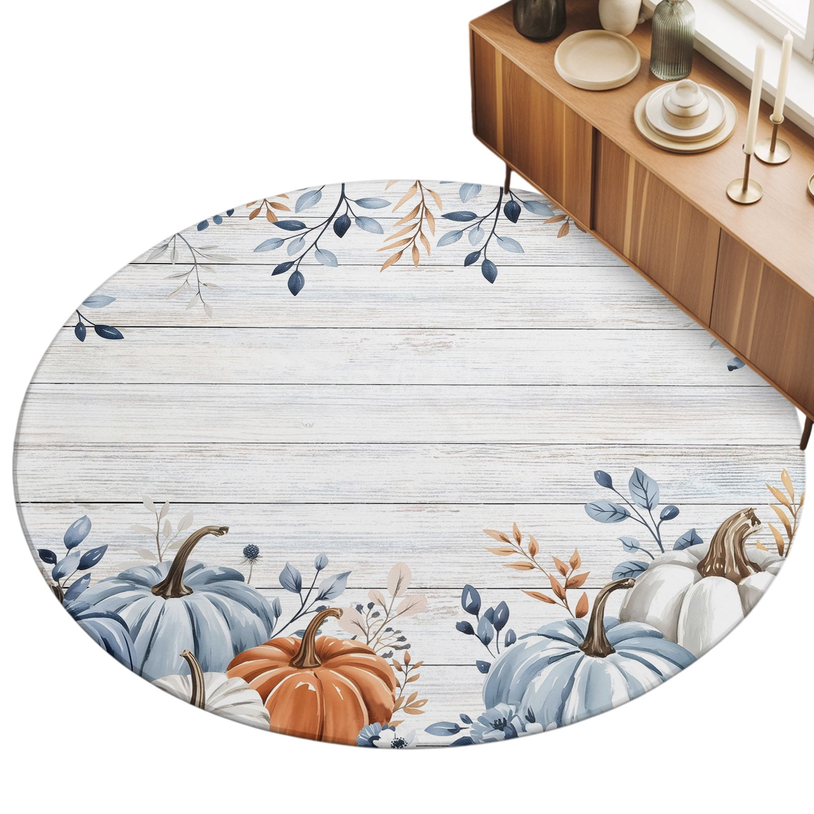 5ft Round Rug Blue Thanksgiving Fall Area Rugs for Living Room Bedroom ...