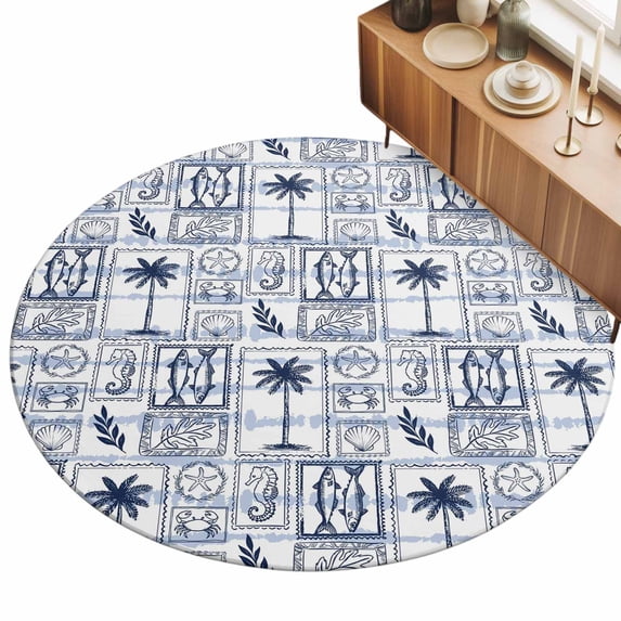 5ft Round Rug Blue Tropical Plants Area Rugs for Living Room Bedroom ...