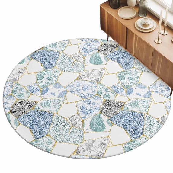 5ft Round Rug Blue White Porcelain Area Rugs for Living Room Bedroom ...