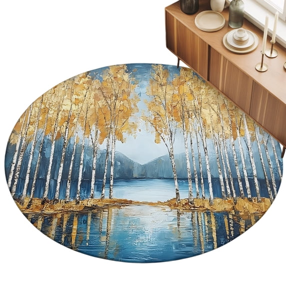 5ft Round Rug Blue Yellow Area Rugs for Living Room Bedroom Washable ...