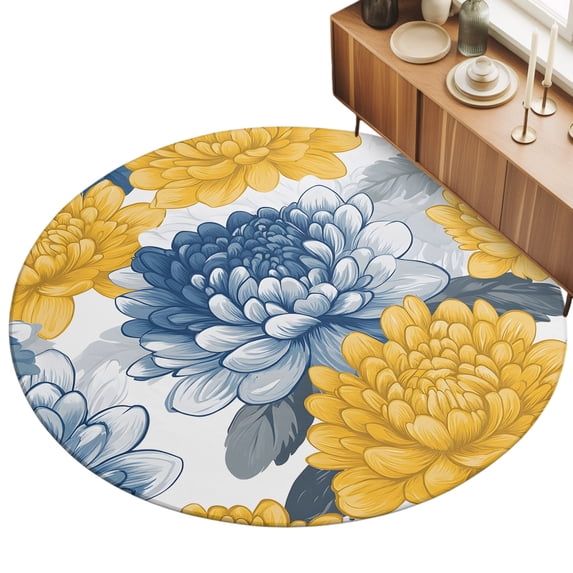 5ft Round Rug Blue Yellow Spring Floral Area Rugs for Living Room ...