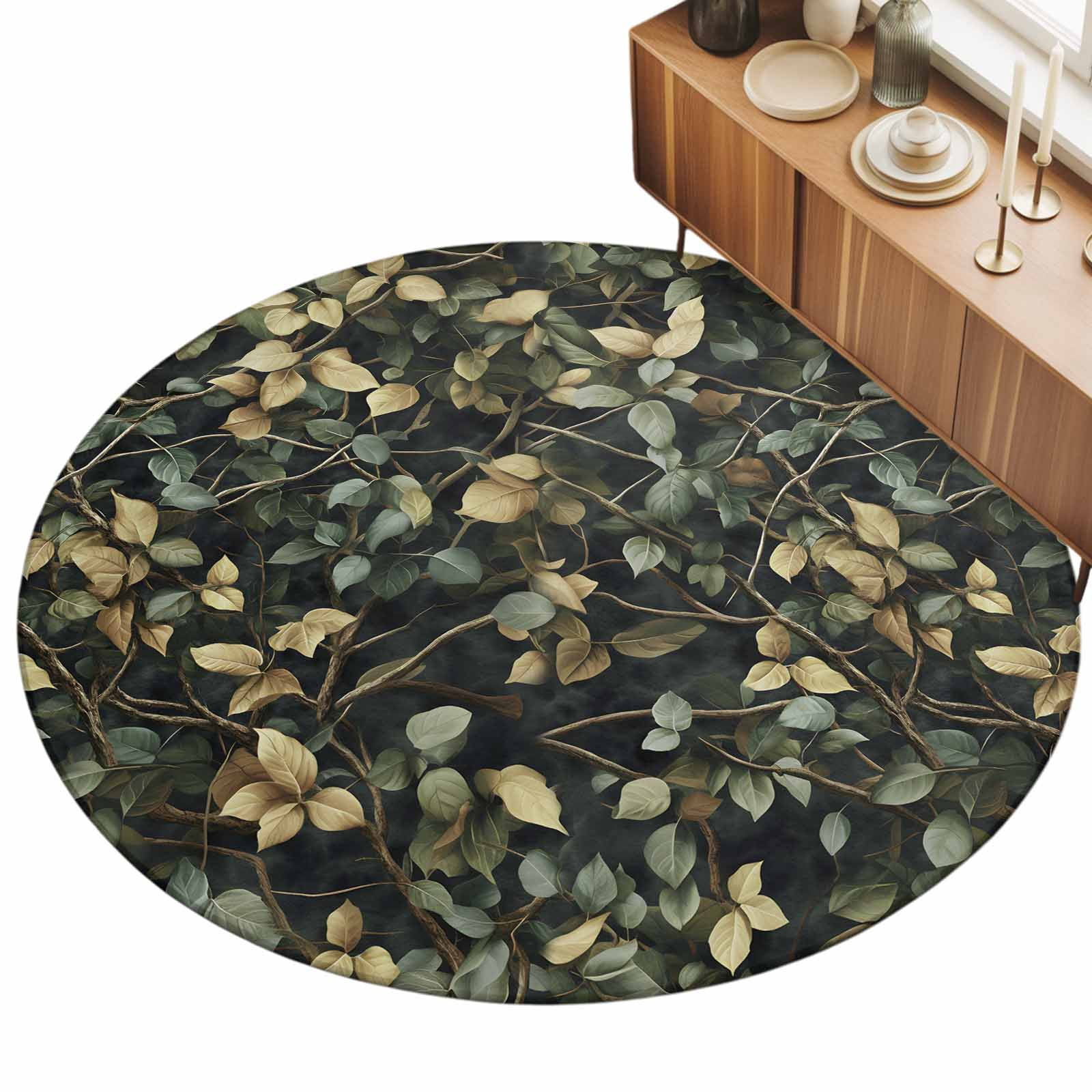 5ft Round Rug Branches Green Leaves Area Rugs for Living Room Bedroom ...