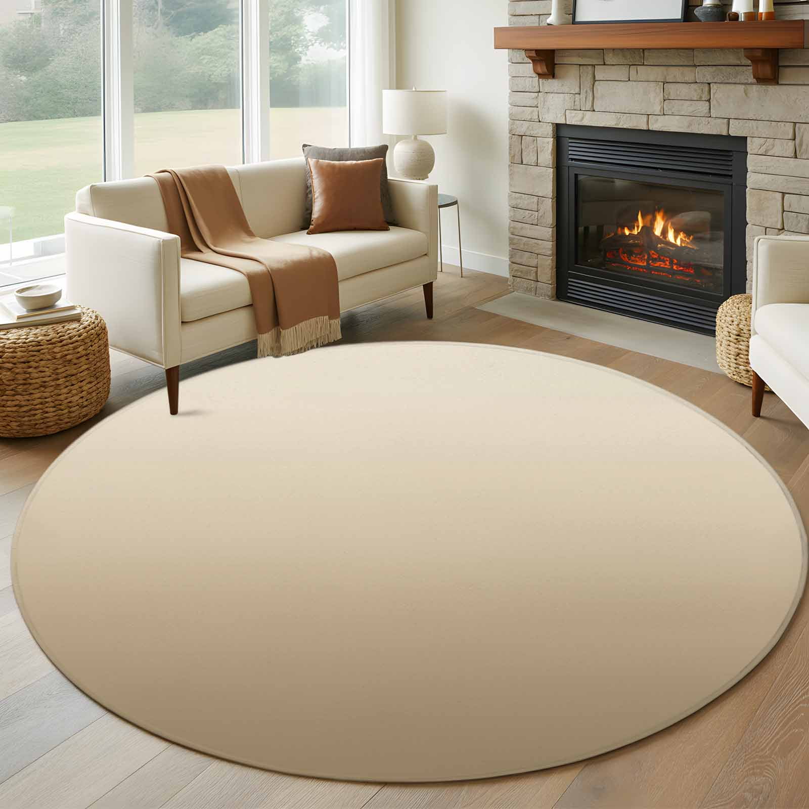 5ft Round Rug, Brown Beige Non-Skid Rubber Backing Large Area Rugs ...