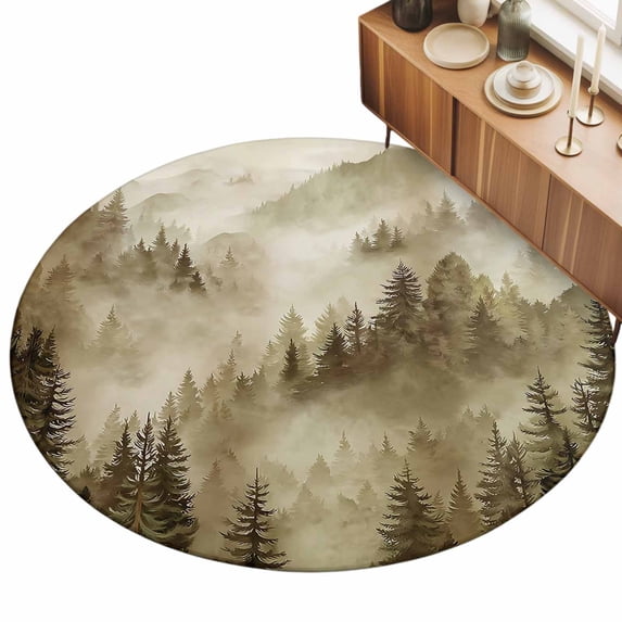 5ft Round Rug Brown Mountain Area Rugs for Living Room Bedroom Washable ...