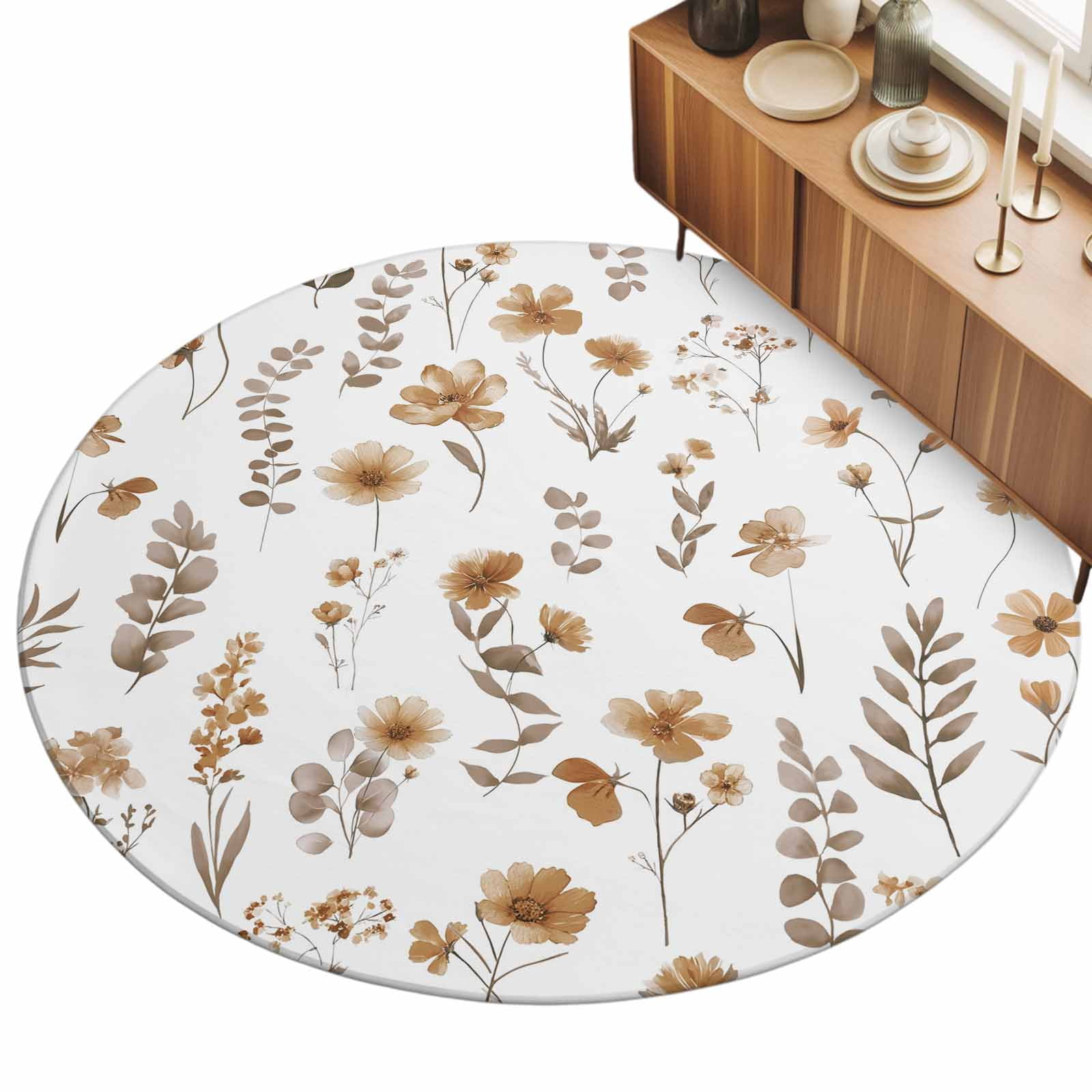 5ft Round Rug Brown Spring Floral Area Rugs for Living Room Bedroom ...