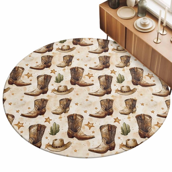 5ft Round Rug Brown Western Cowboy Area Rugs for Living Room Bedroom ...