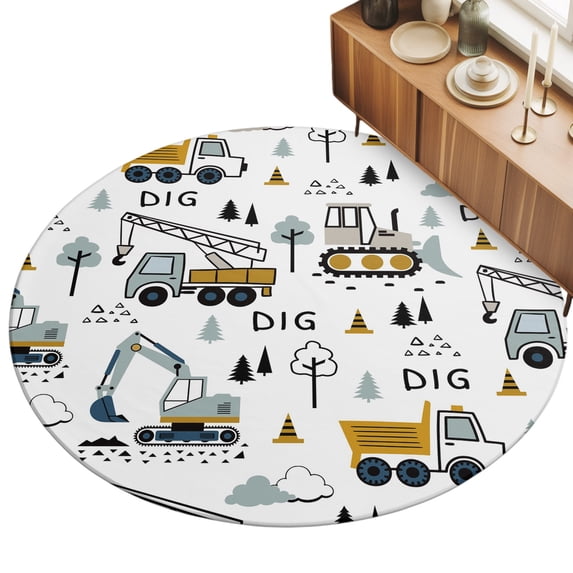 5ft Round Rug Cartoon Tractor Area Rugs for Living Room Bedroom ...