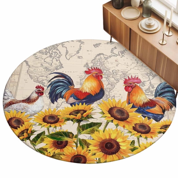 5ft Round Rug Chicken Sunflowers Area Rugs for Living Room Bedroom ...