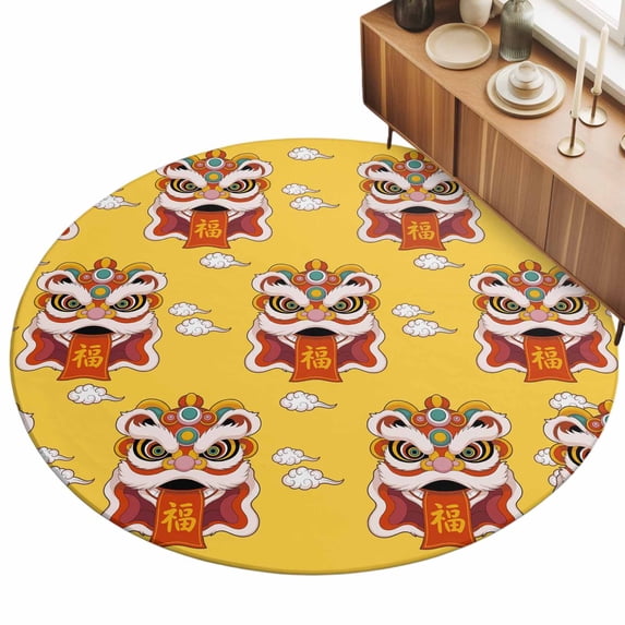 5ft Round Rug Chinese Wind Area Rugs for Living Room Bedroom Washable ...
