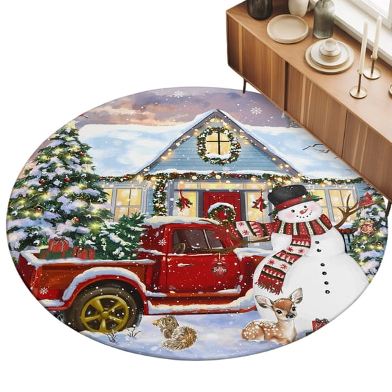 5ft Round Rug Christmas Area Rugs for Living Room Bedroom Washable Non ...