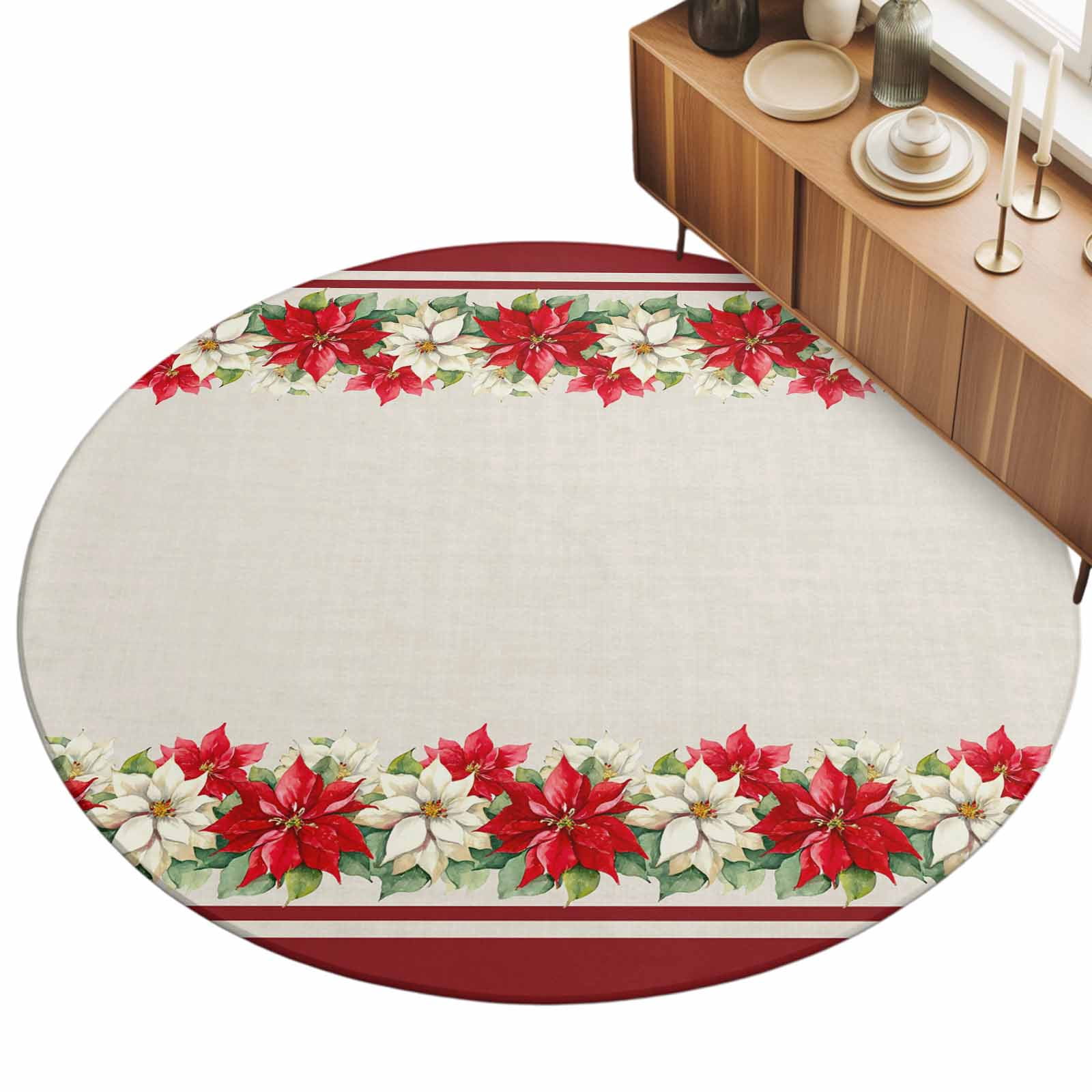 5ft Round Rug Christmas Area Rugs for Living Room Bedroom Washable Non ...