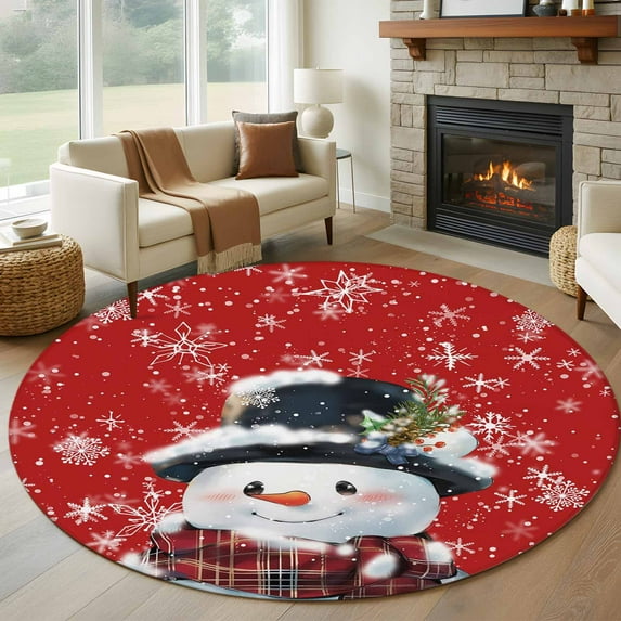 5ft Round Rug, Christmas Non-Skid Rubber Backing Large Area Rugs ...