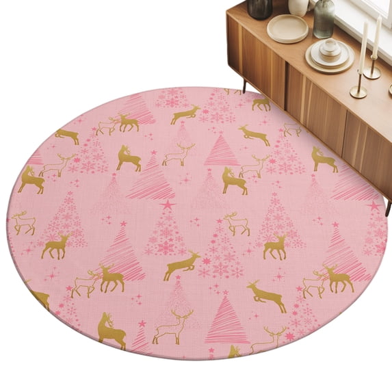 5ft Round Rug Christmas Pink Area Rugs for Living Room Bedroom Washable ...