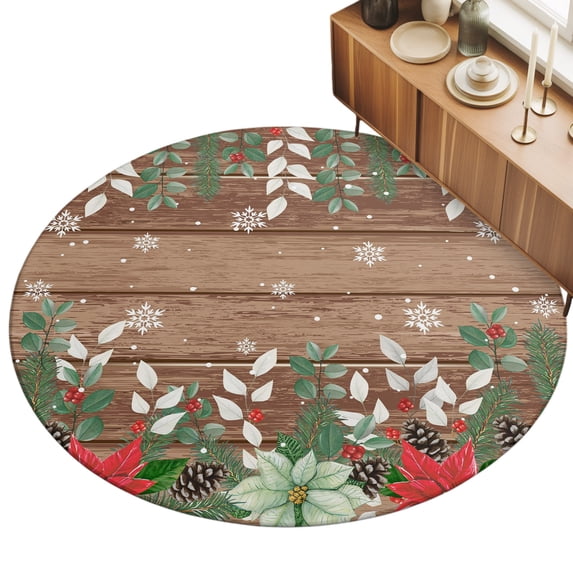 5ft Round Rug Christmas Poinsettia Area Rugs for Living Room Bedroom ...