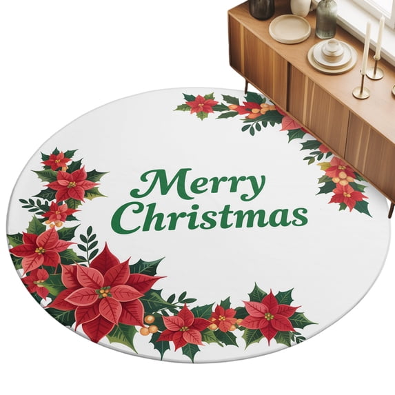 5ft Round Rug Christmas Poinsettia Area Rugs for Living Room Bedroom ...