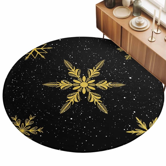 5ft Round Rug Christmas Yellow Snowflake Area Rugs for Living Room ...