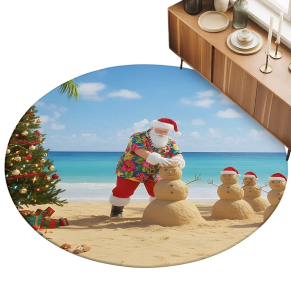 5ft Round Rug Coastal Christmas Area Rugs for Living Room Bedroom ...