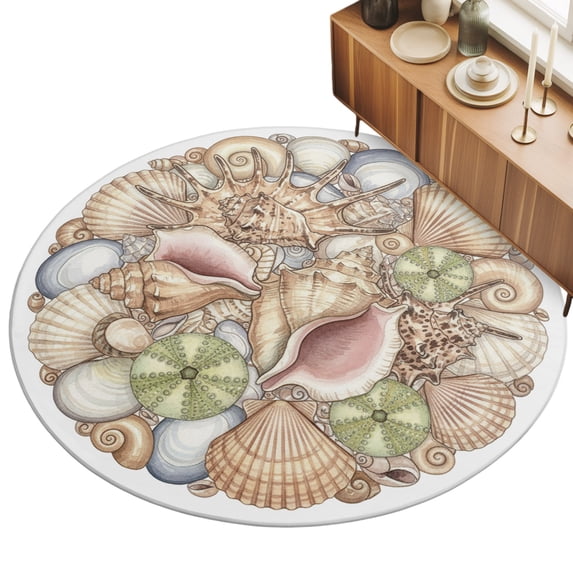 5ft Round Rug Coastal Conch Area Rugs for Living Room Bedroom Washable ...