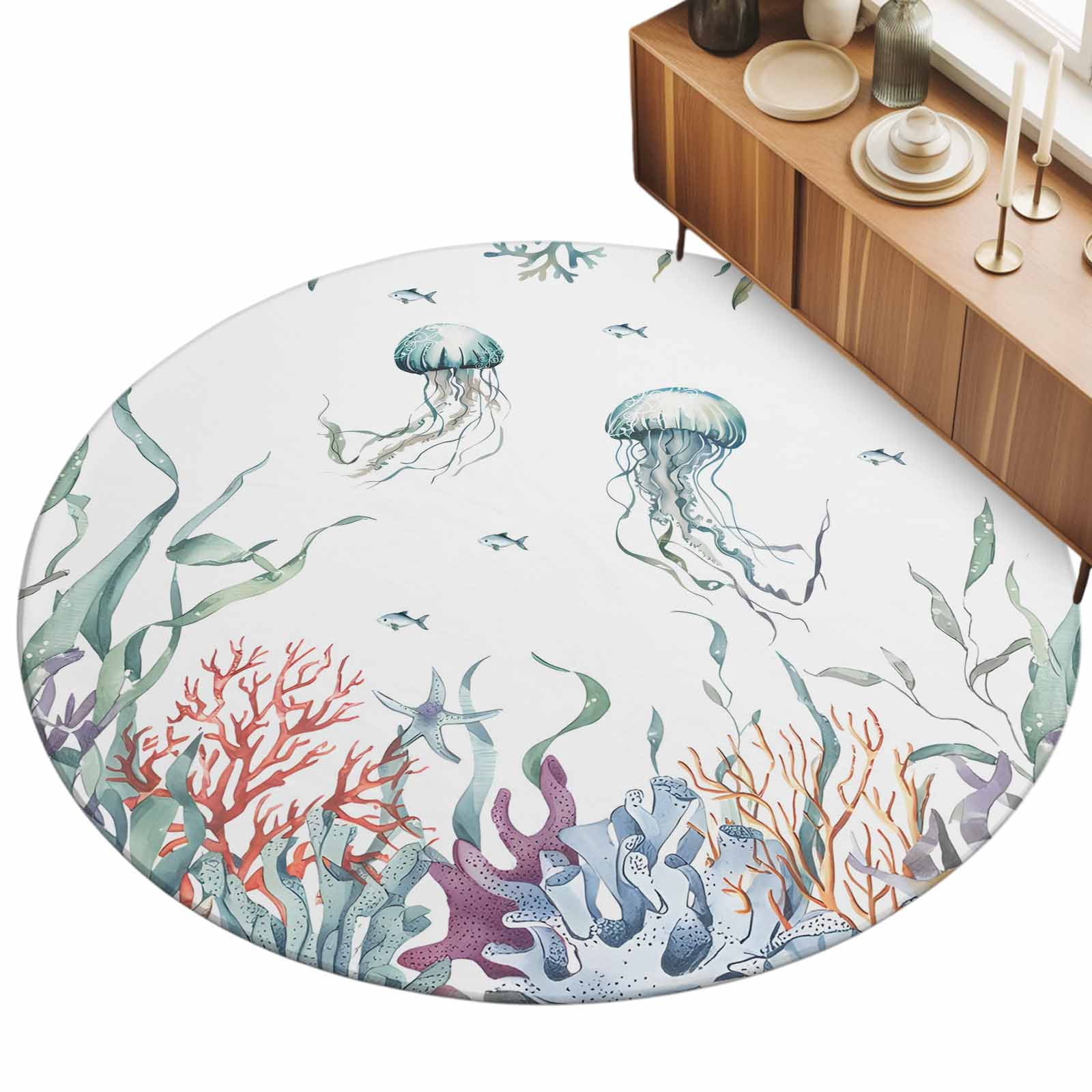 5ft Round Rug Coastal Jellyfish Area Rugs for Living Room Bedroom ...
