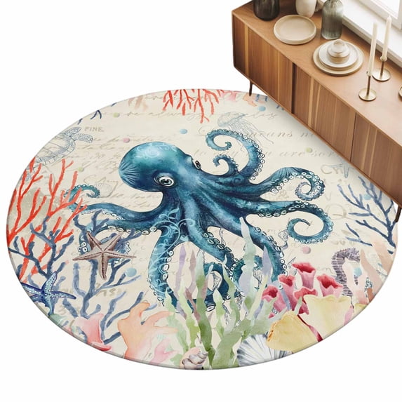 5ft Round Rug Coastal Nautical Octopus Area Rugs for Living Room ...