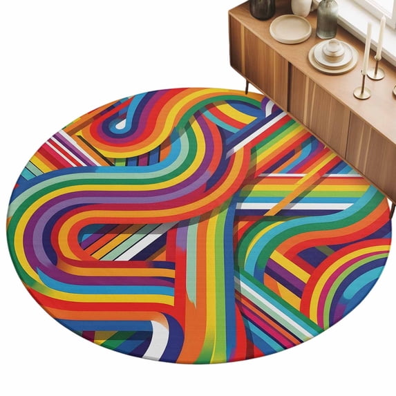 5ft Round Rug Colorful Striped Area Rugs for Living Room Bedroom ...