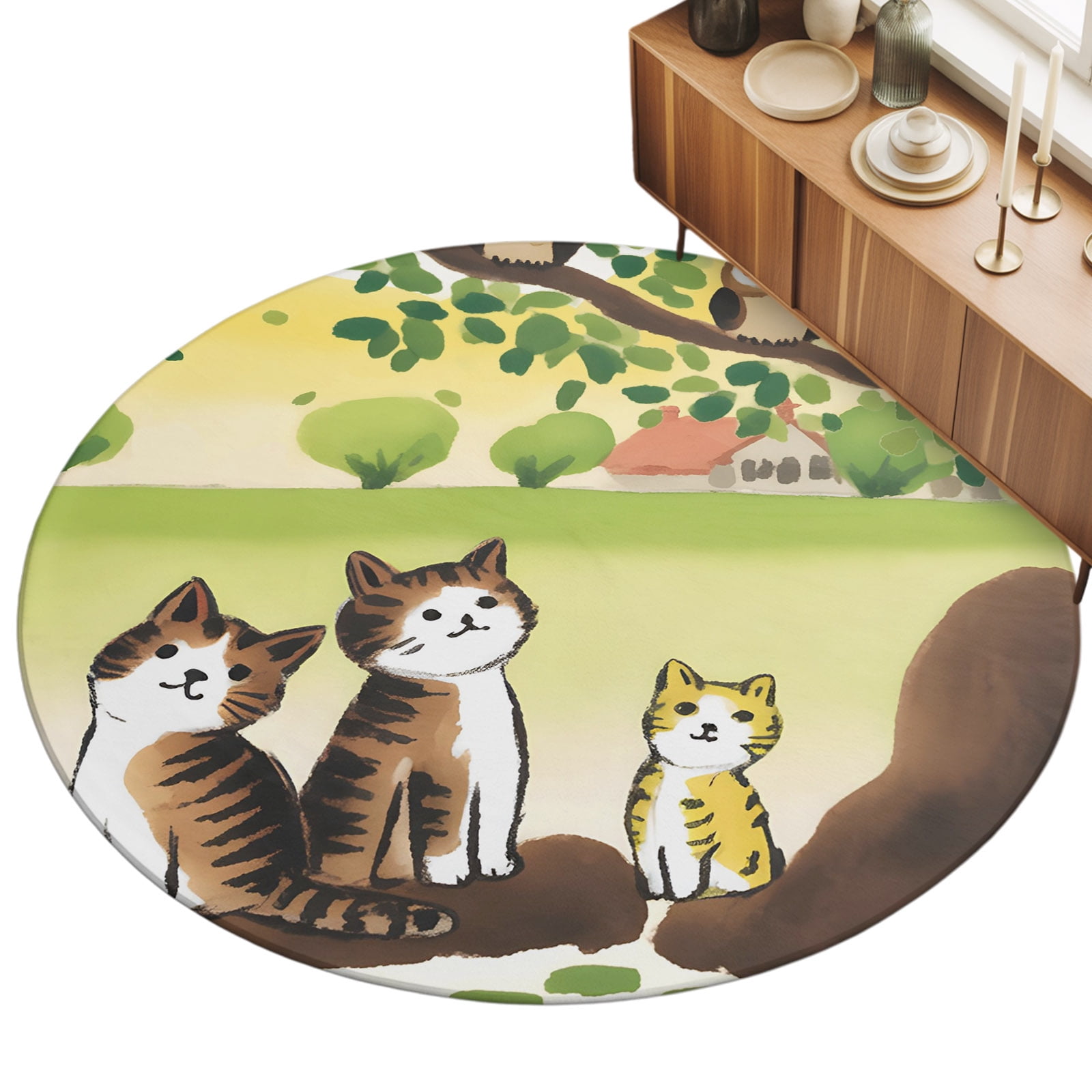 5ft Round Rug Cute Cats Area Rugs for Living Room Bedroom Washable Non ...