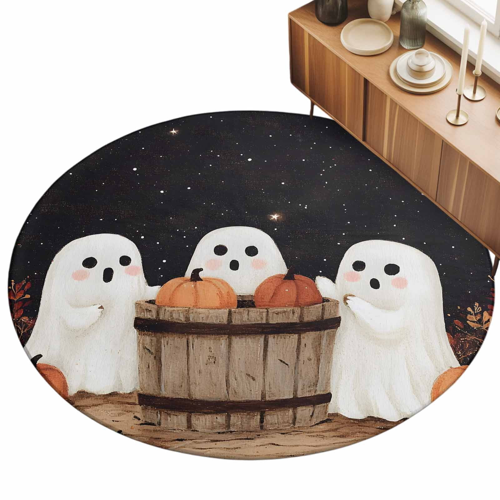5ft Round Rug Cute Ghosts Area Rugs for Living Room Bedroom Washable ...