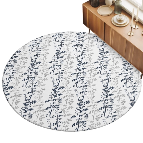 5ft Round Rug Dark Blue Grey Botanical Area Rugs for Living Room ...