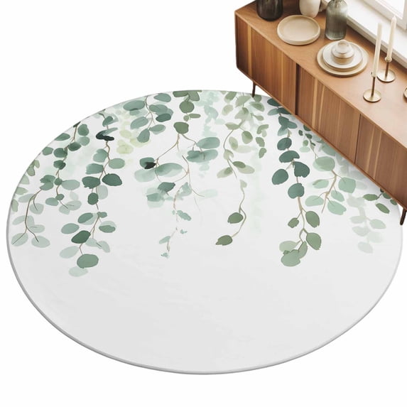5ft Round Rug Eucalyptus Leaf Sage Green Area Rugs for Living Room ...