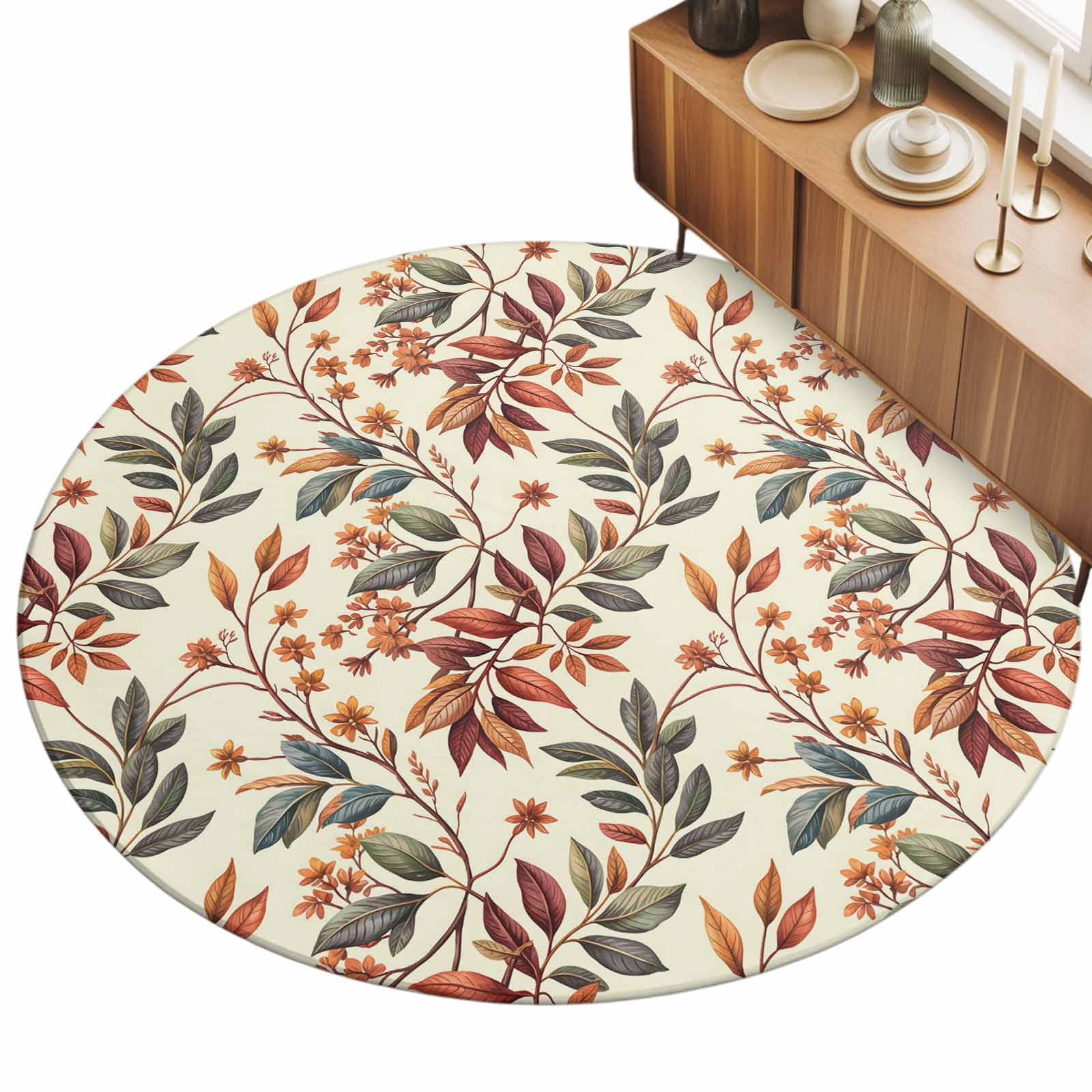 5ft Round Rug Fall Leaves Area Rugs for Living Room Bedroom Washable ...