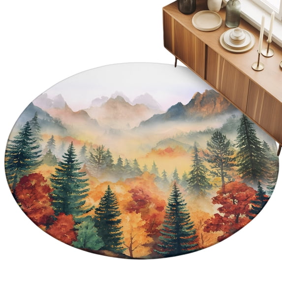 5ft Round Rug Fall Trees Area Rugs for Living Room Bedroom Washable Non ...