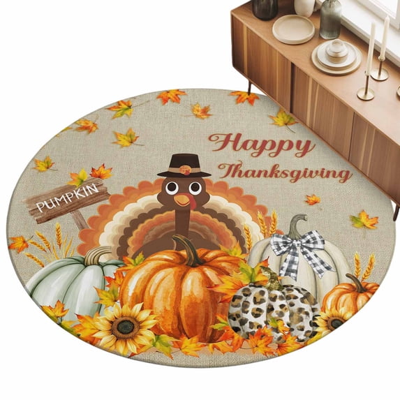 5ft Round Rug Fall Turkey Area Rugs for Living Room Bedroom Washable ...