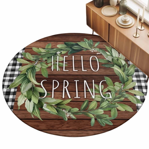5ft Round Rug Farmhouse Green Garland Area Rugs for Living Room Bedroom ...